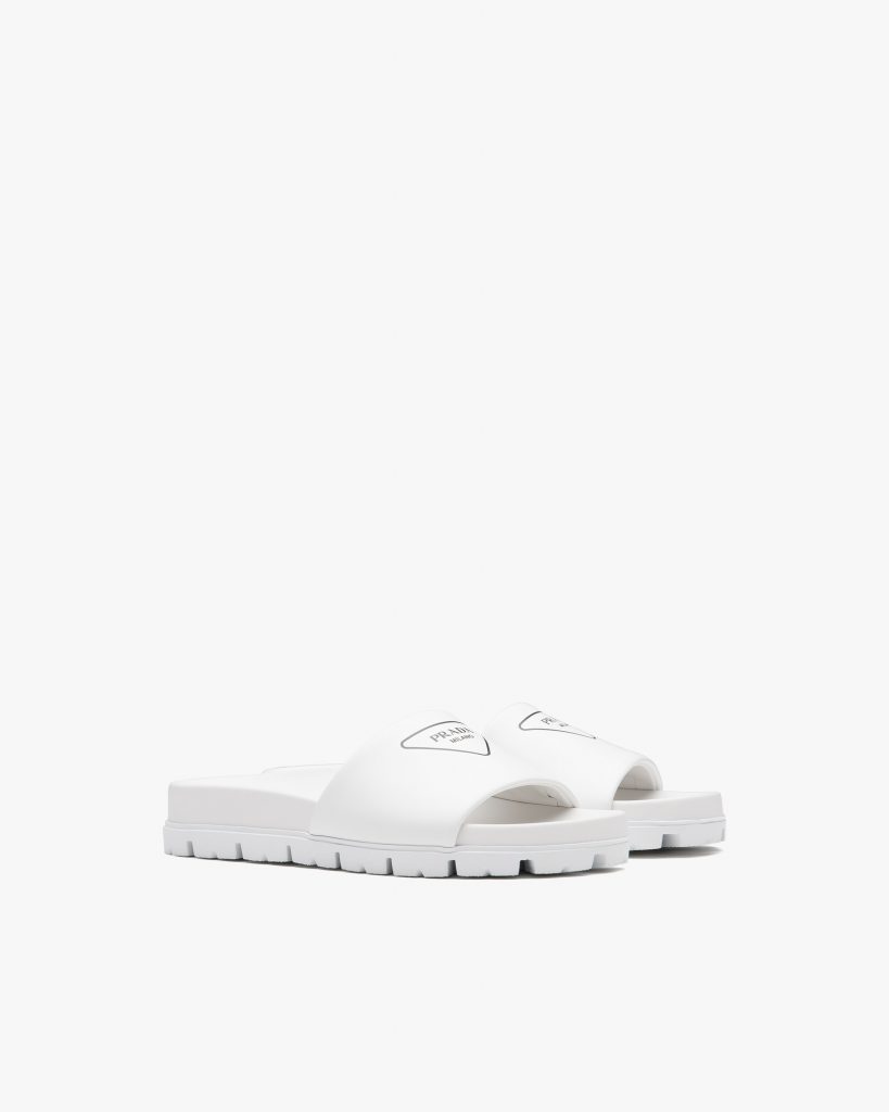 White Leather slides - Fake Prada Store
